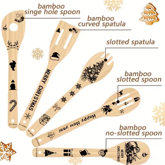 Kitchen | 5 Piece Bamboo Christmas Utensil Set | Poshmark